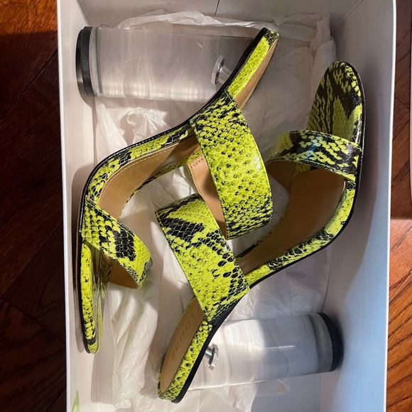 SCHUTZ | Shoes | Schutz Neon Yellow Snake Print Heel | Poshmark